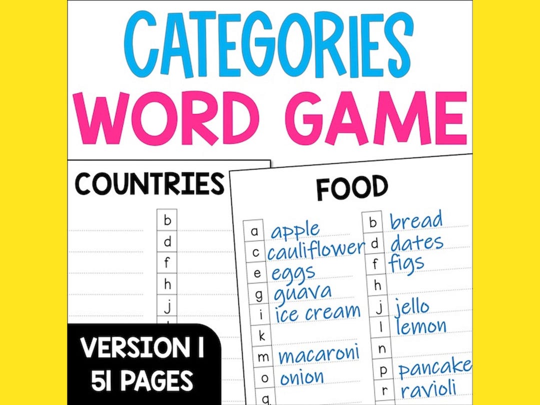 Vocabulary Word Game of Categories, Creative Thinking & Writing ...