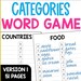Vocabulary Word Game of Categories, Creative Thinking & Writing ...