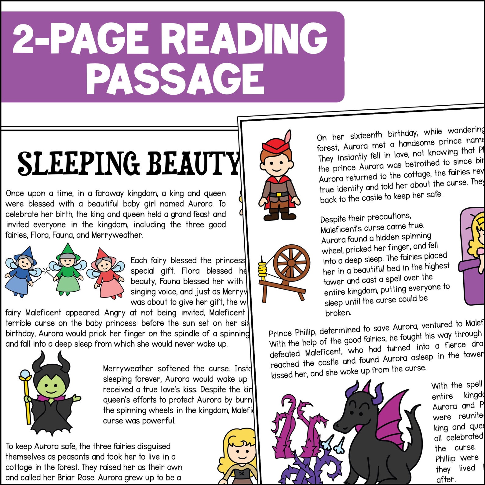 Sleeping Beauty Comprehension Worksheets, Reading Activities, Word ...