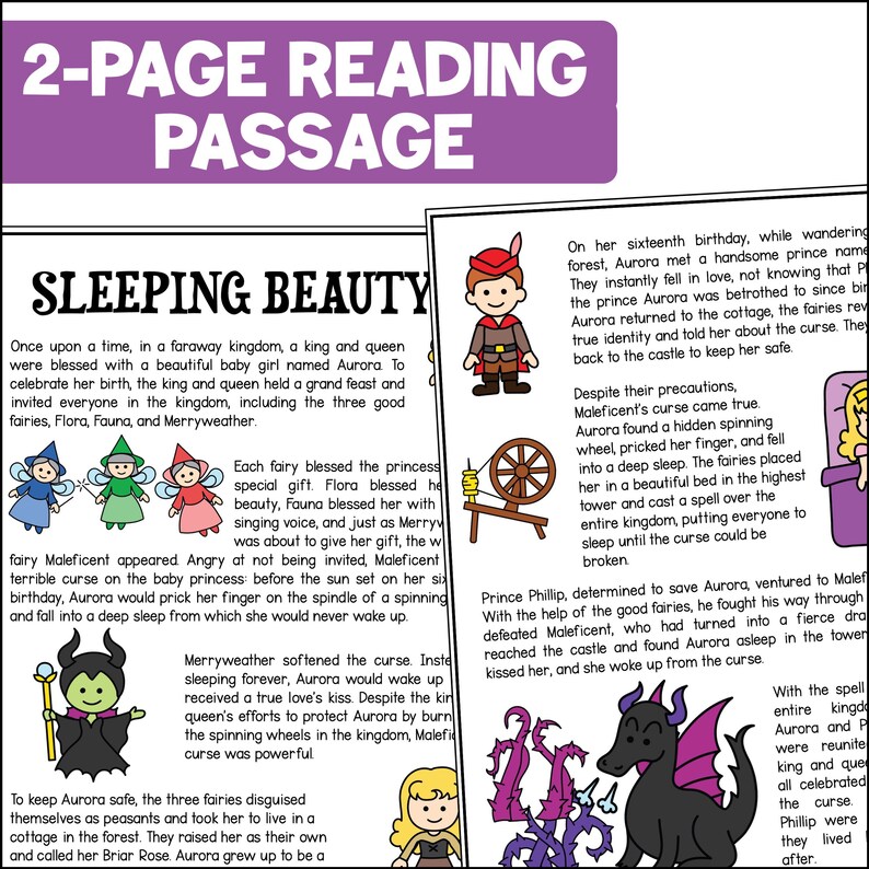 Sleeping Beauty Comprehension Worksheets, Reading Activities, Word ...