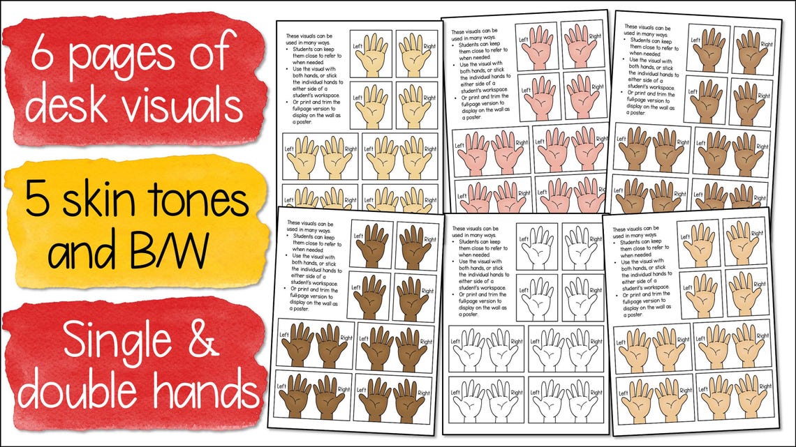 Left and Right Hand Direction Visuals, Desk Visuals & Classroom Wall ...