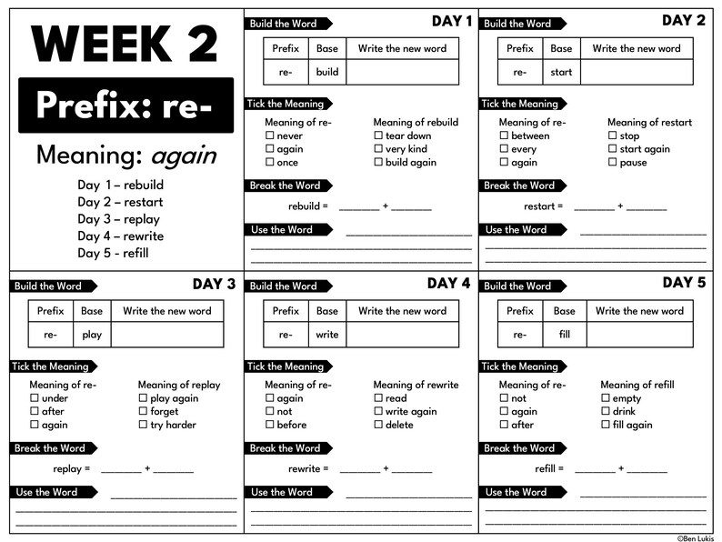Daily Morphology Worksheets, 2nd 3rd Grade Prefix & Suffix Practice ...