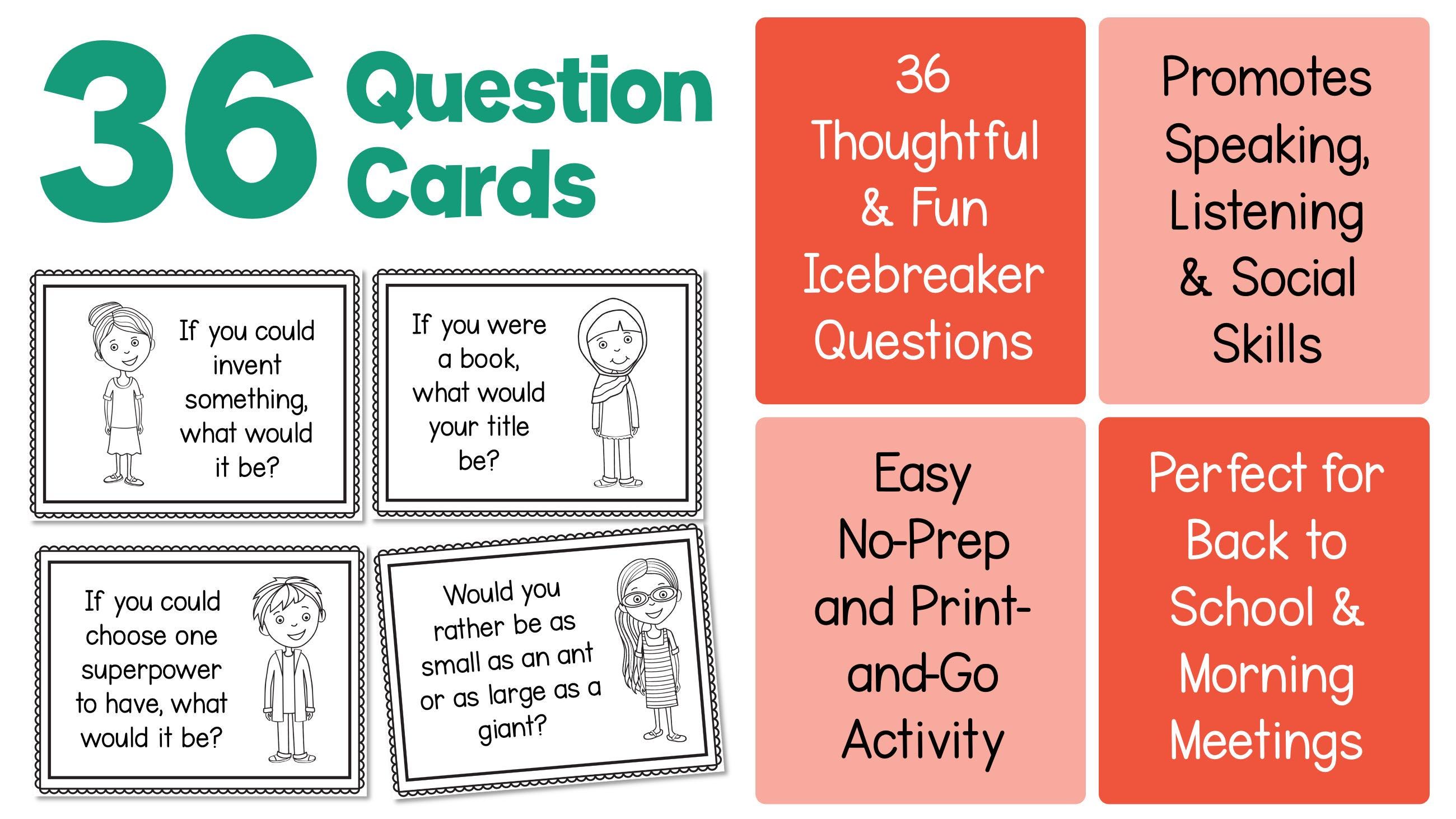 Back to School Question Cards, Discussion Prompts (printable PDF) - Etsy
