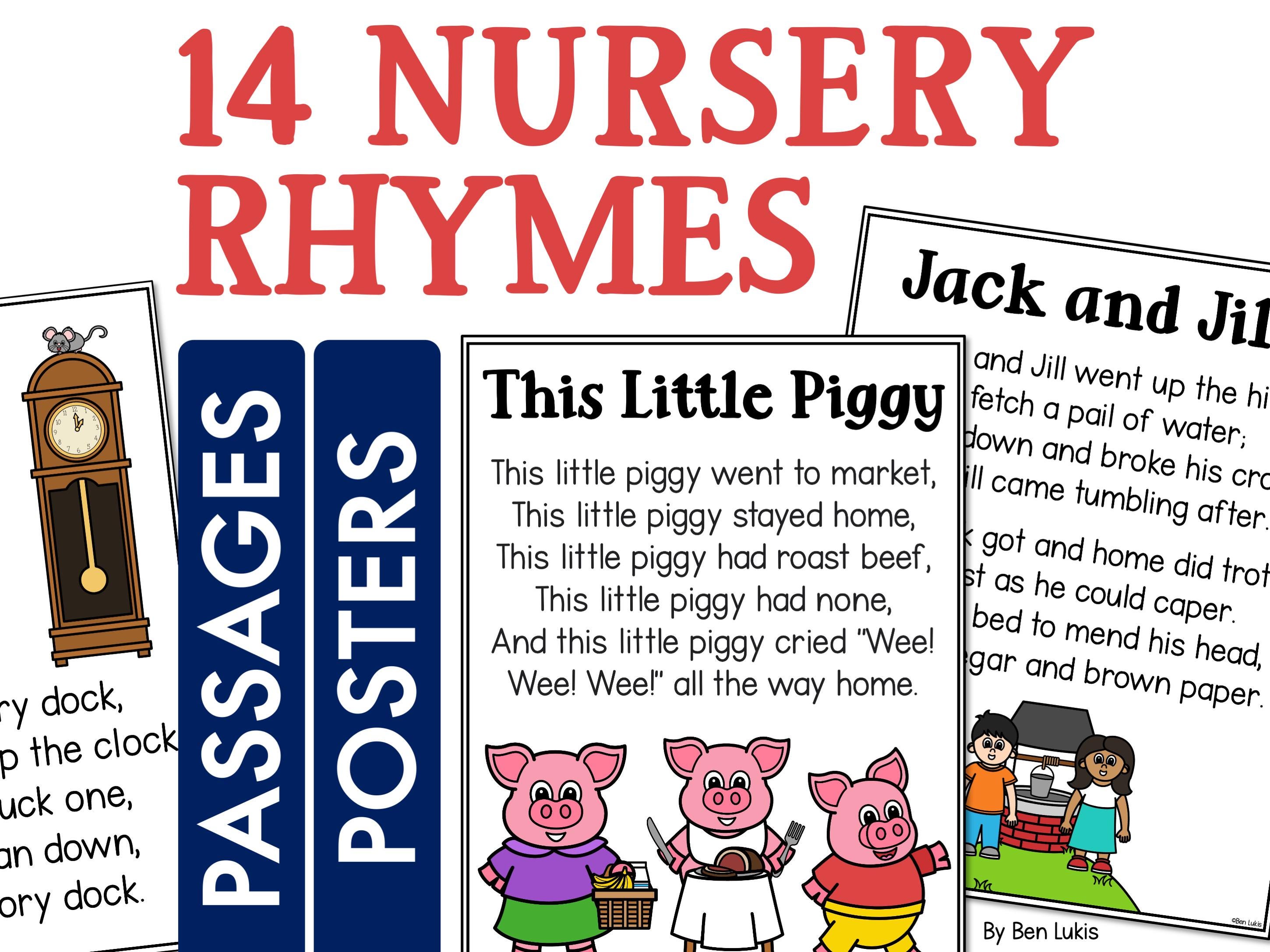 Nursery Rhyme Posters and Reading Passages for Kids, Printable ...