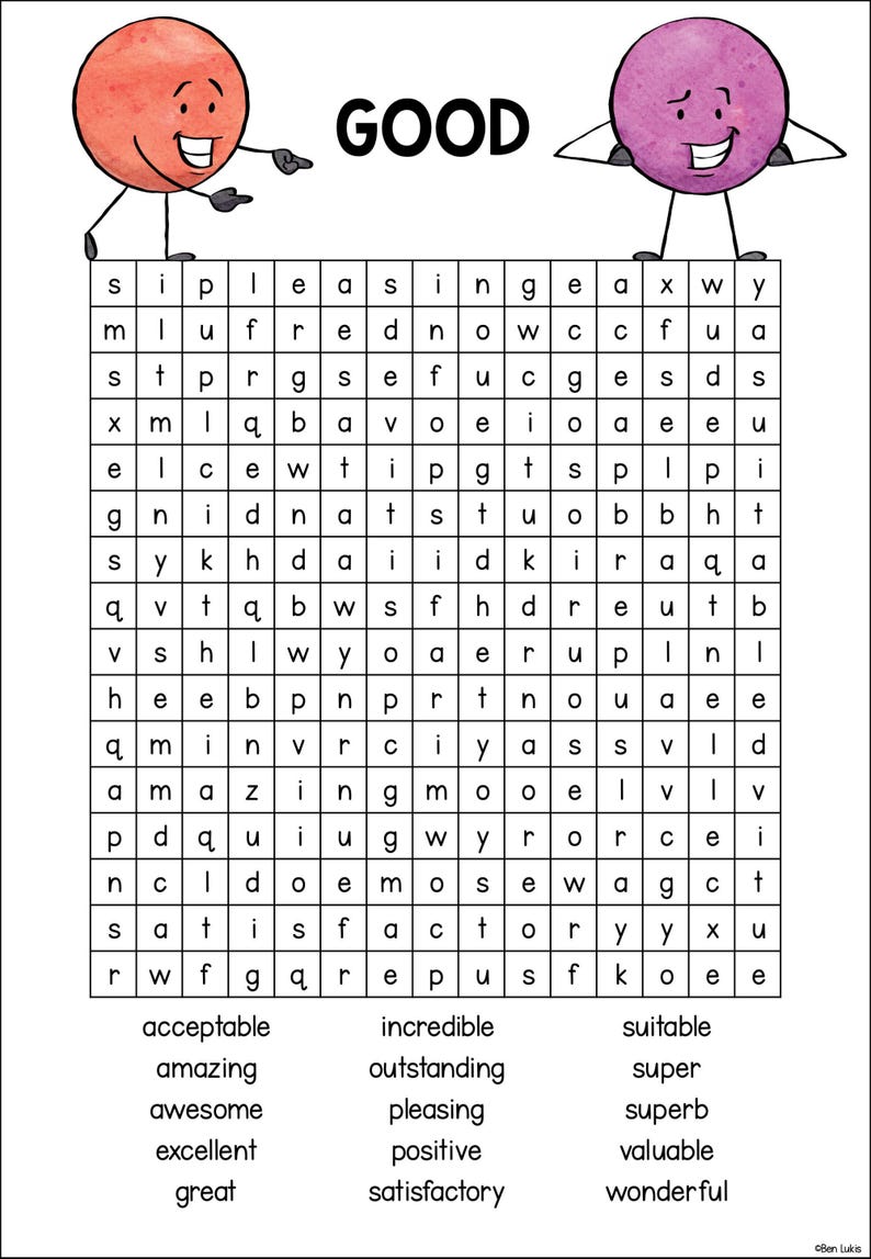 Word Searches of Other Words for Big, Little, Good, Said, Happy, Sad ...