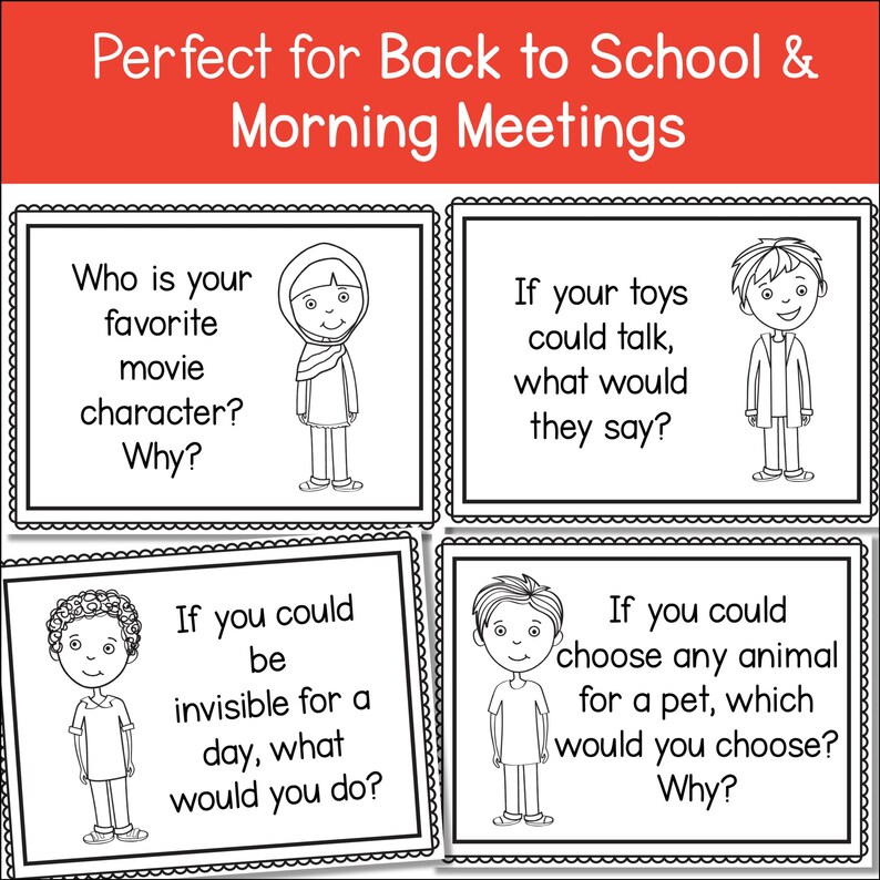 Back to School Question Cards, Discussion Prompts (printable PDF) - Etsy