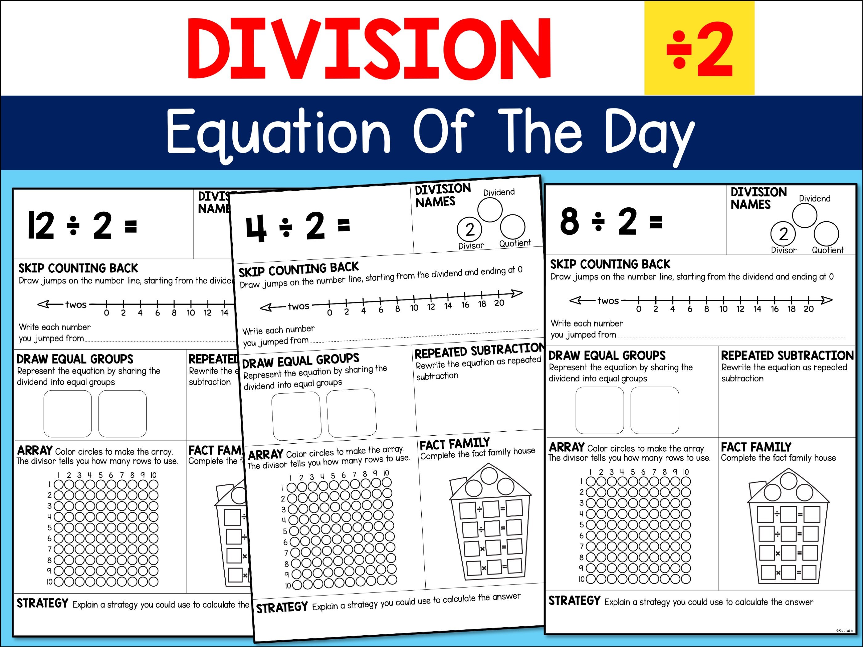 Divide by 2 Practice Math Worksheets, Division Equation of the Day ...