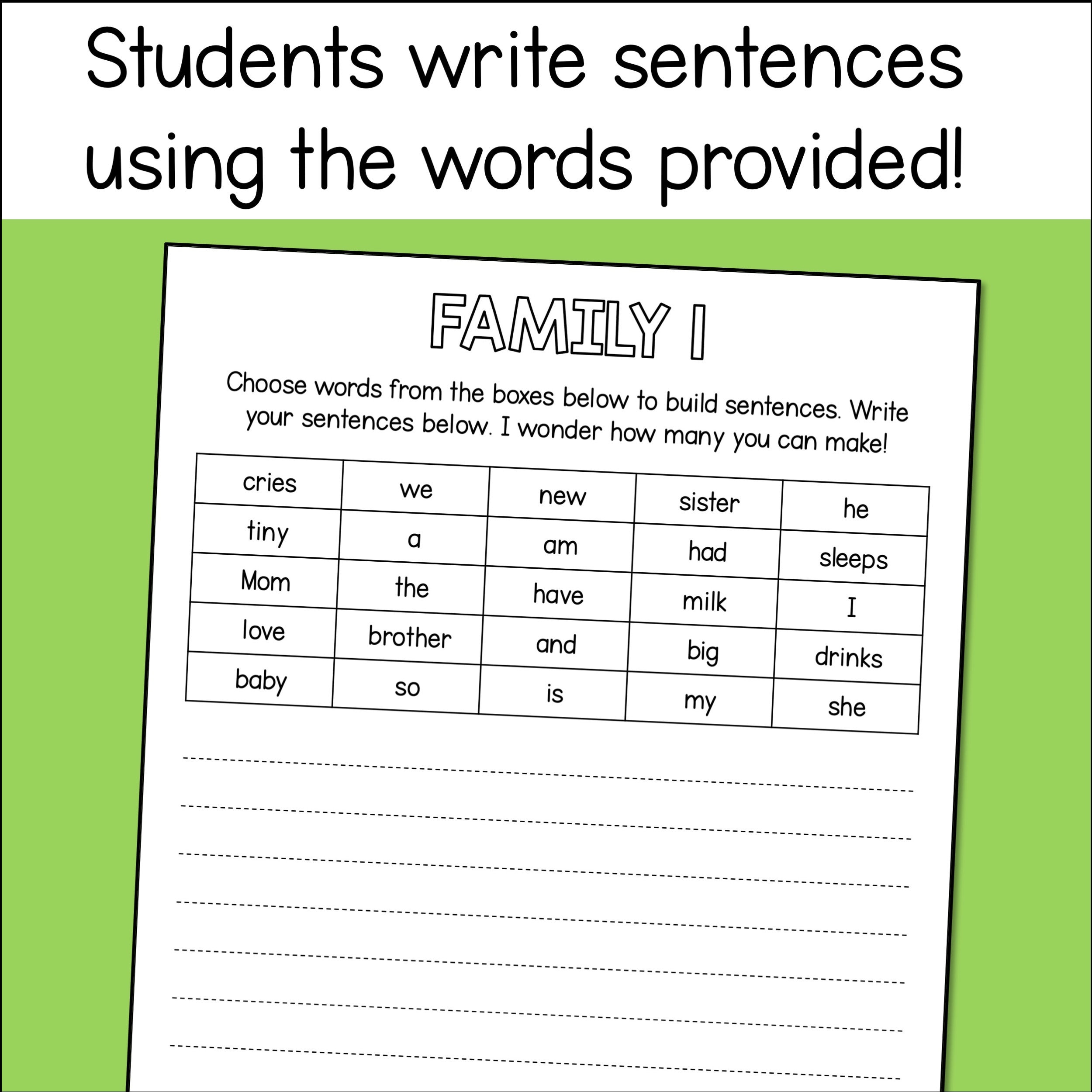 Building Sentences Using Words, Writing Sentences About Family ...