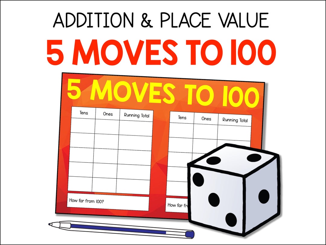 Place Value Math Game, 5 Moves to 100, Place Value and Addition to 100 ...