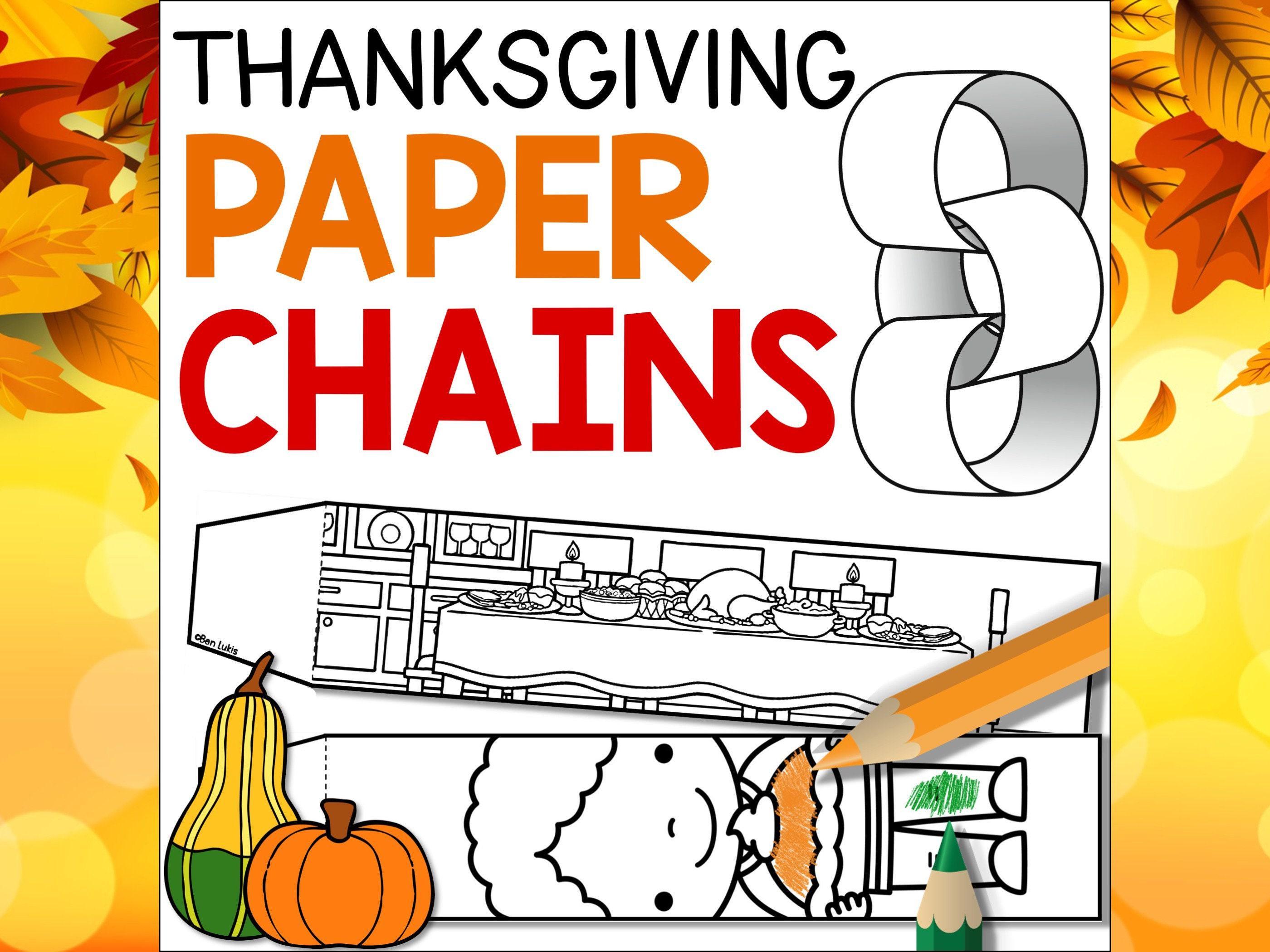 Thanksgiving Paper Chains, Printable Coloring Craft, Classroom Activity ...