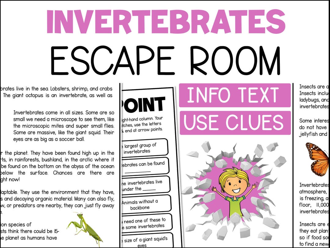 Invertebrates Escape Room for Kids, Educational Game Printable PDF ...