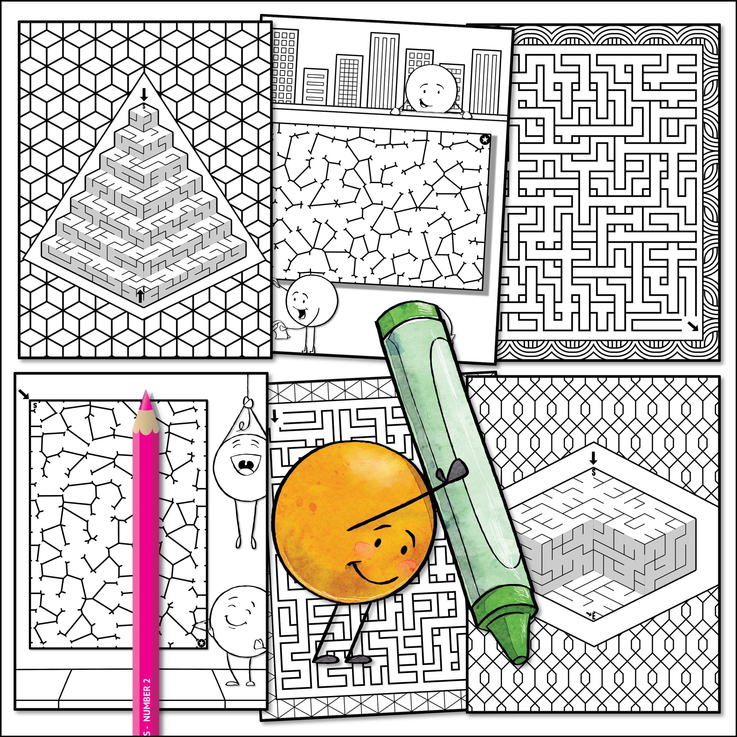 Printable Maze Coloring Pages, Kids Activity Book, PDF Download, Home ...