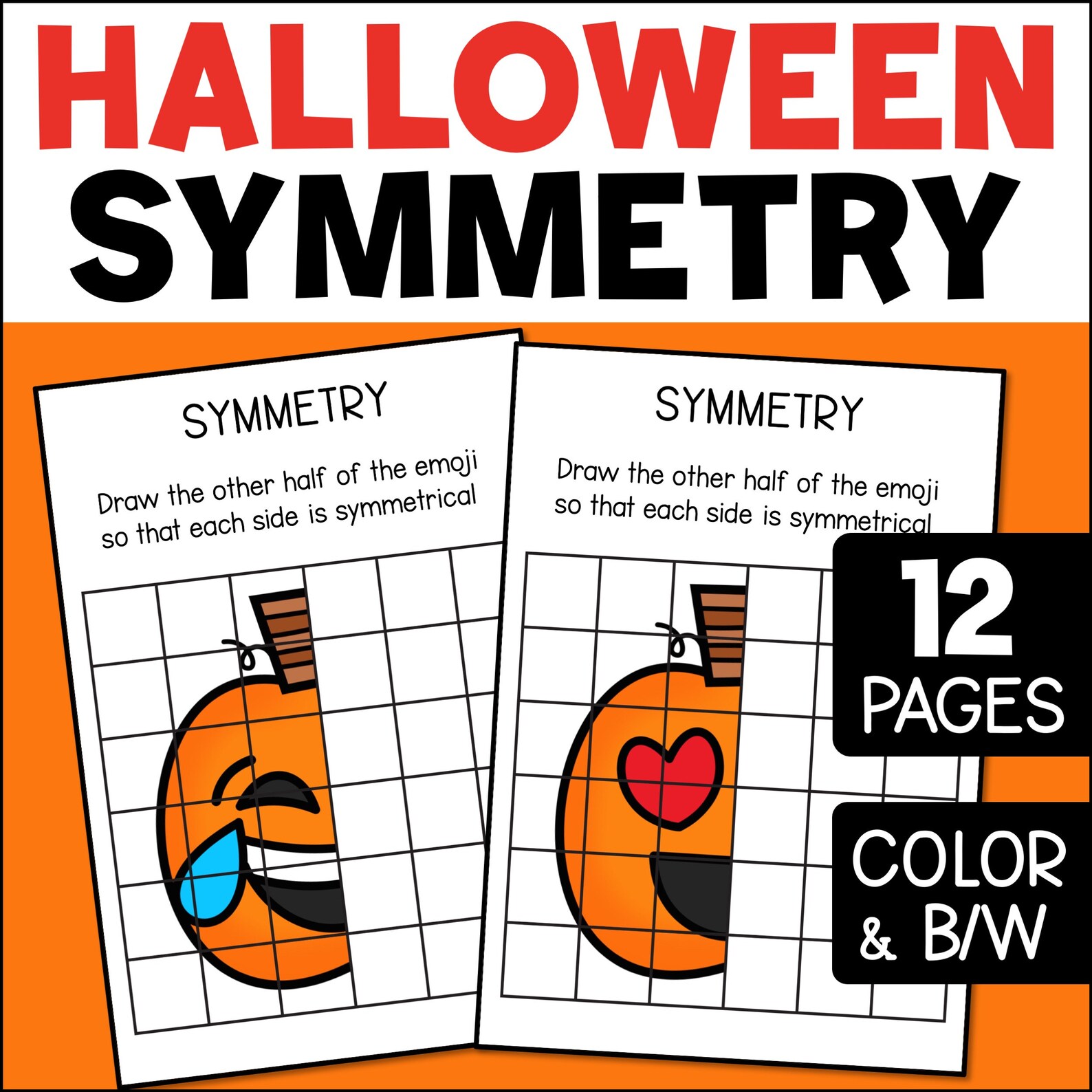 Symmetry Drawing Math Worksheets, Halloween Activities for Symmetry Art ...
