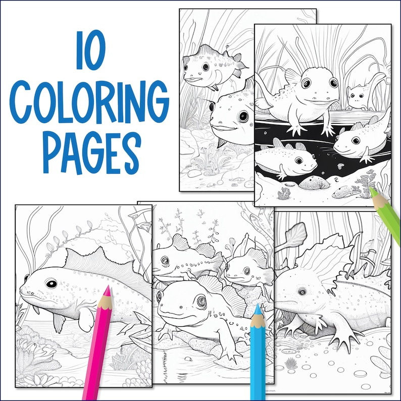 Axolotl Coloring Book Digital Download, Kids Printable Coloring Pages ...