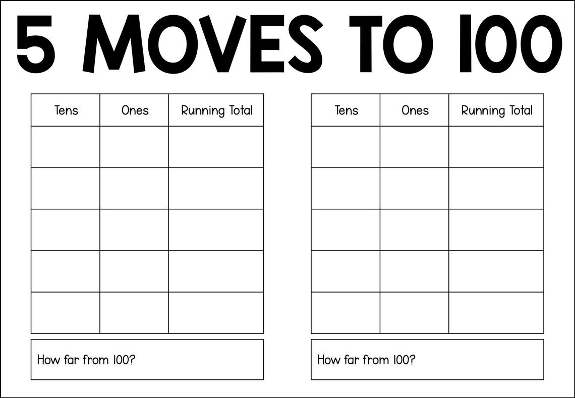 Place Value Math Game, 5 Moves to 100, Place Value and Addition to 100 ...
