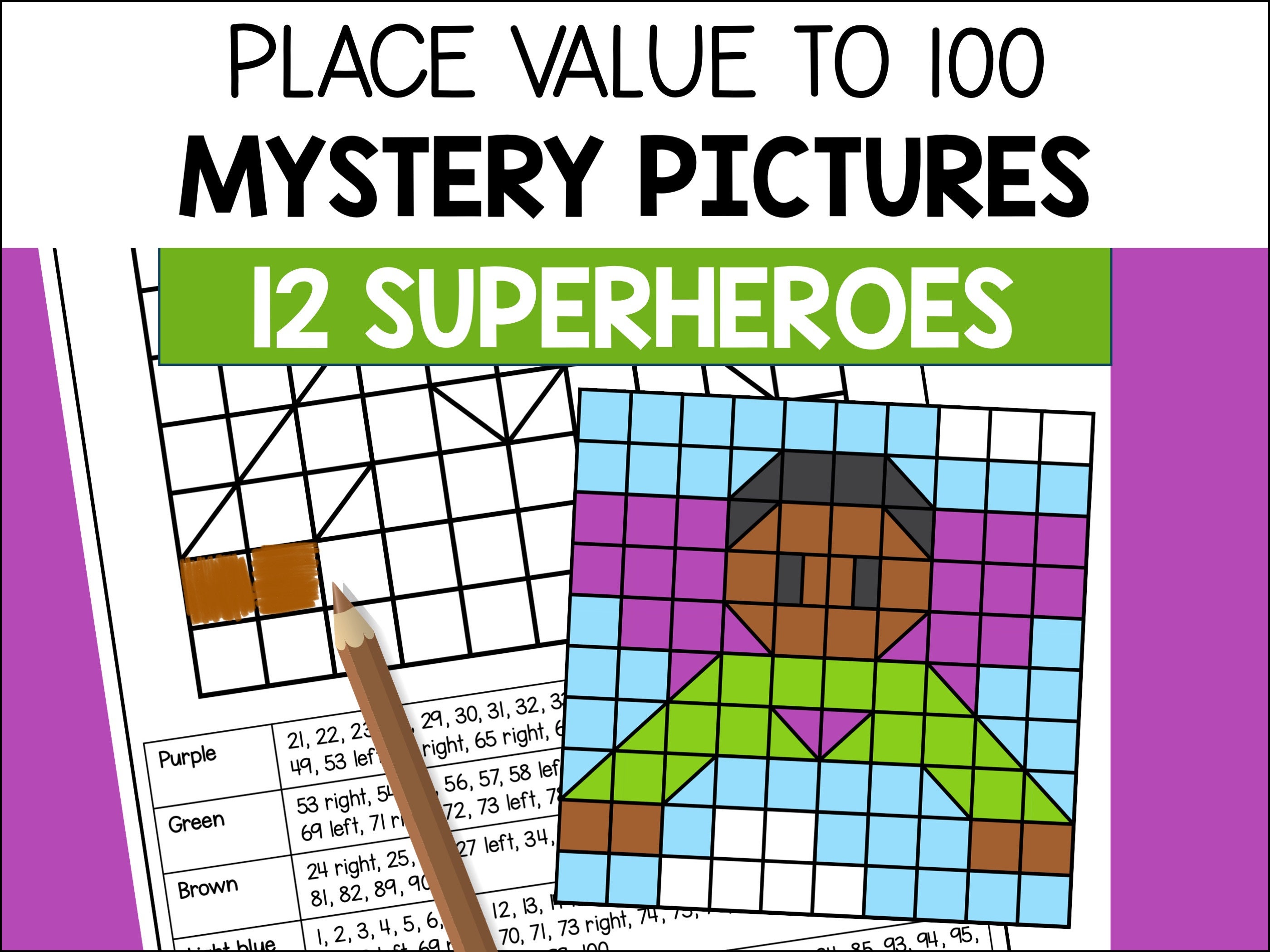 Place Value to 100 and Superhero Picture Math Worksheets, Place Value ...