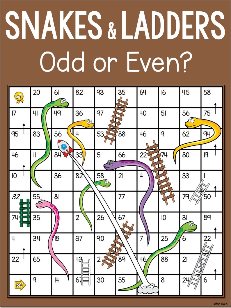 Printable Snakes and Ladders Game, Family Board Game, Educational Odd ...