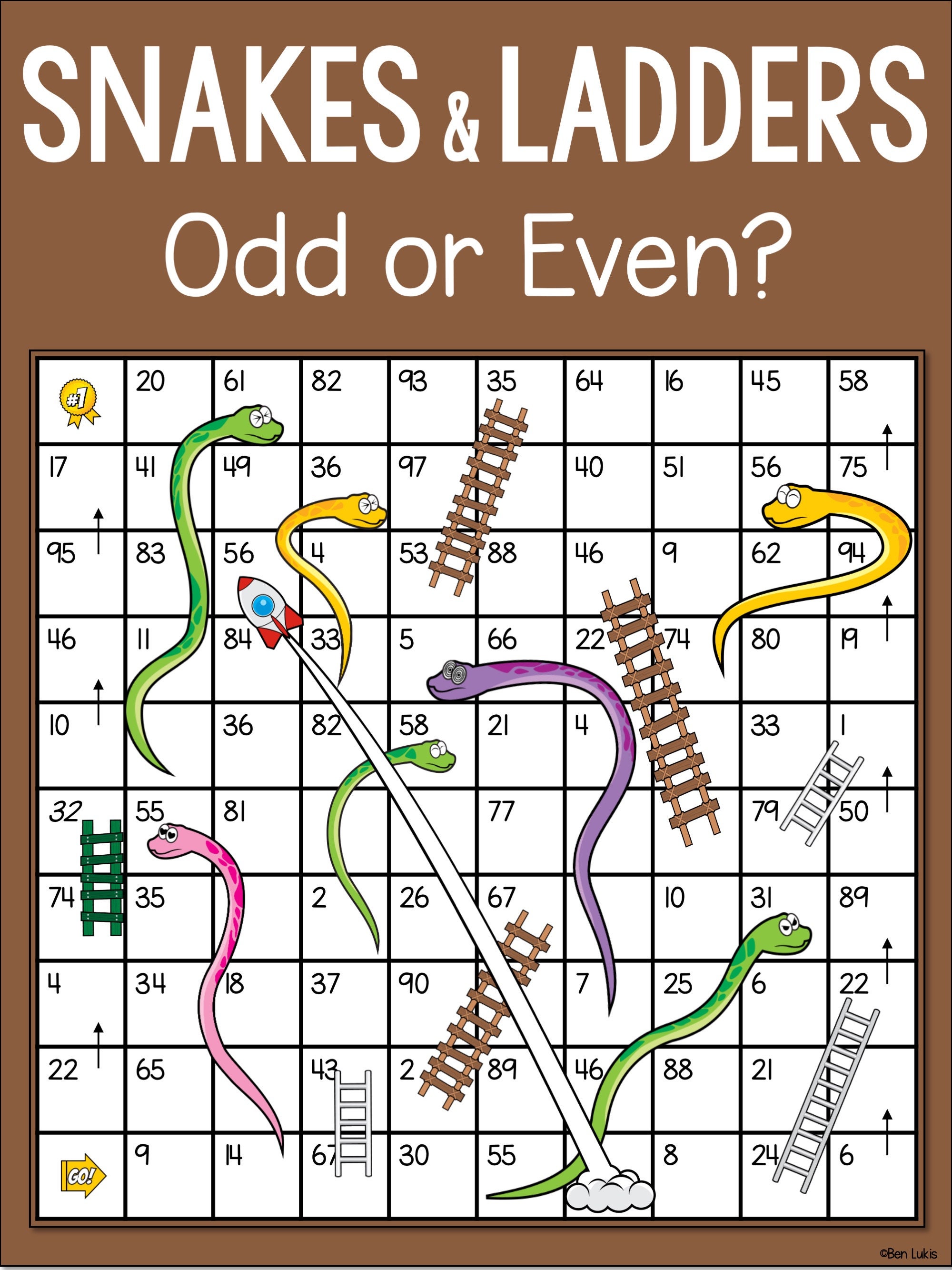 Printable Snakes and Ladders Game, Family Board Game, Educational Odd ...