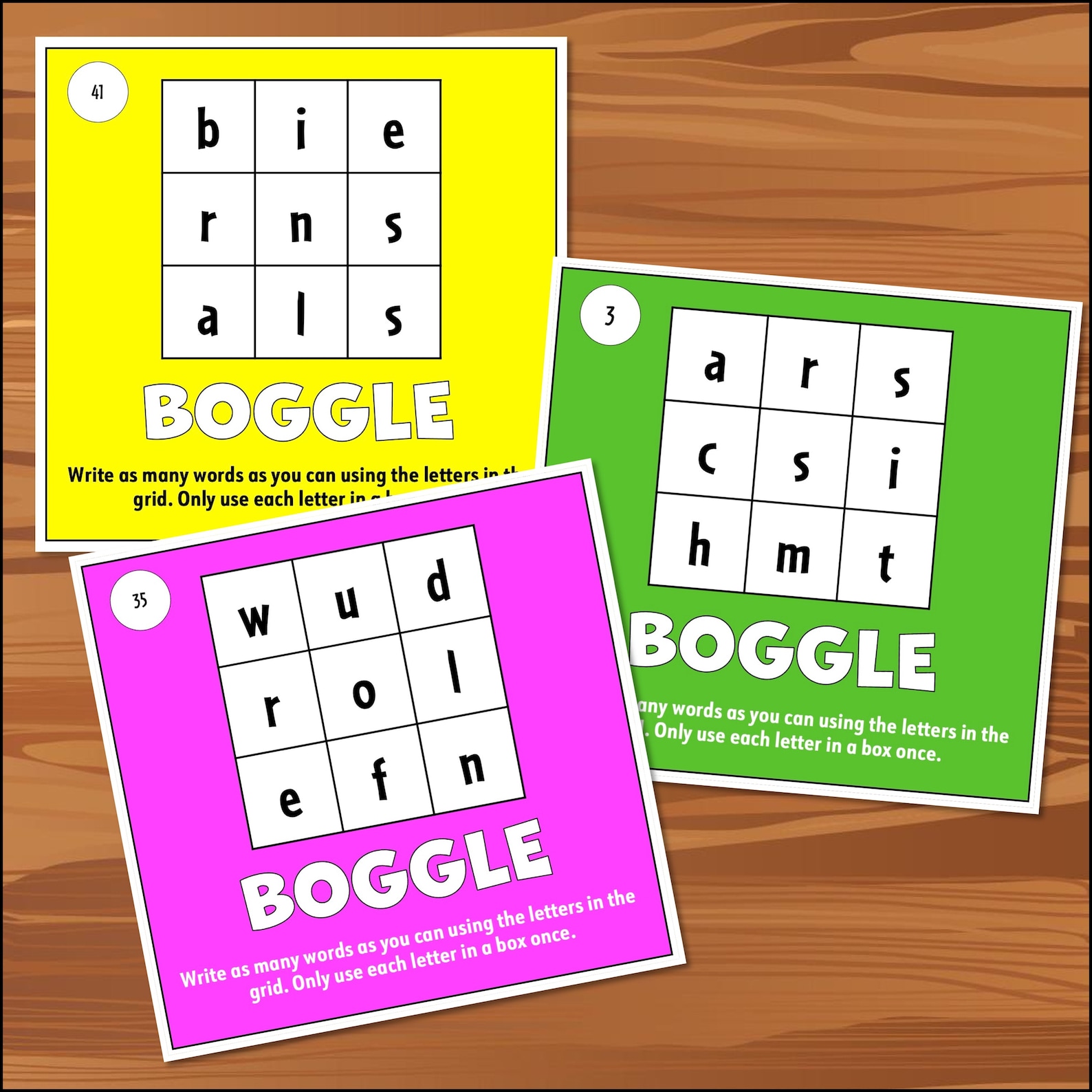 Boggle Cards for Spelling and Making Words Printable Boggle | Etsy