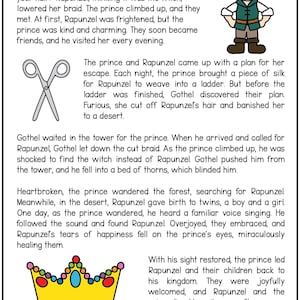 Rapunzel Activity Book, Reading Comprehension, Coloring (digital ...