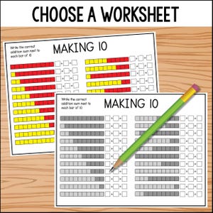 Addition to 10 Number Bonds Math Poster & Worksheet, Math Fact Fluency ...