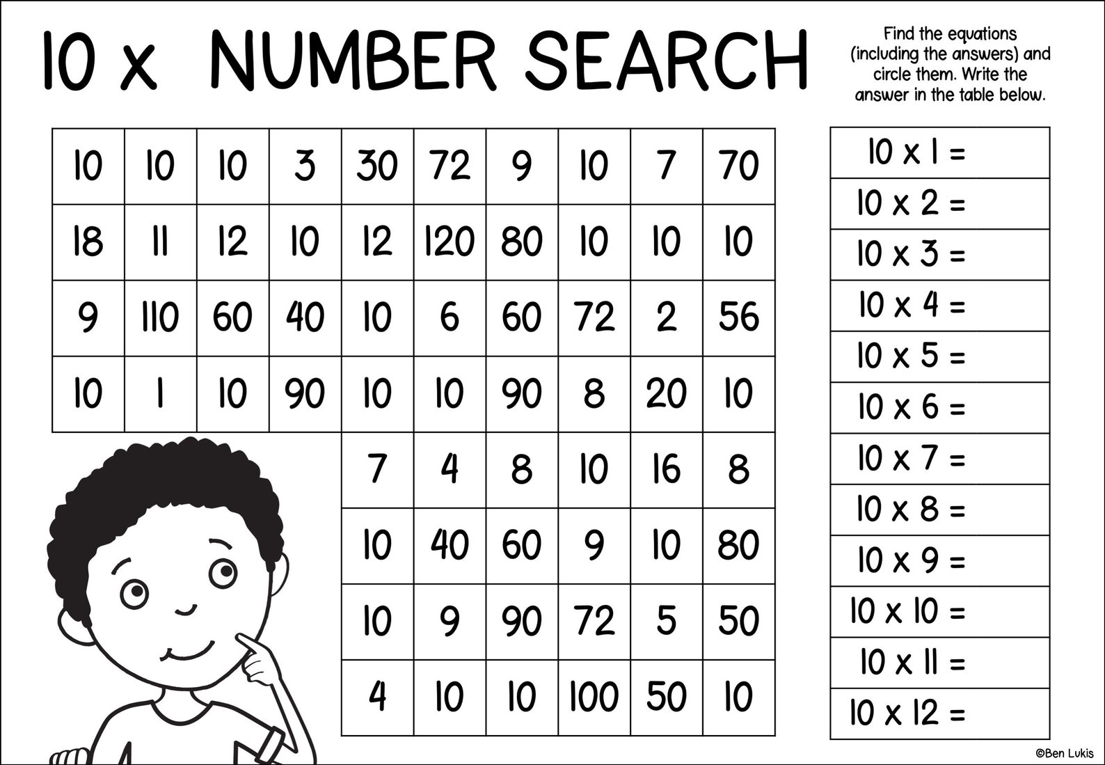 Multiplication Facts Number Searches for Times Tables Math Practice ...