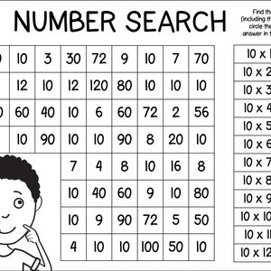 Multiplication Facts Number Searches for Times Tables Math Practice ...