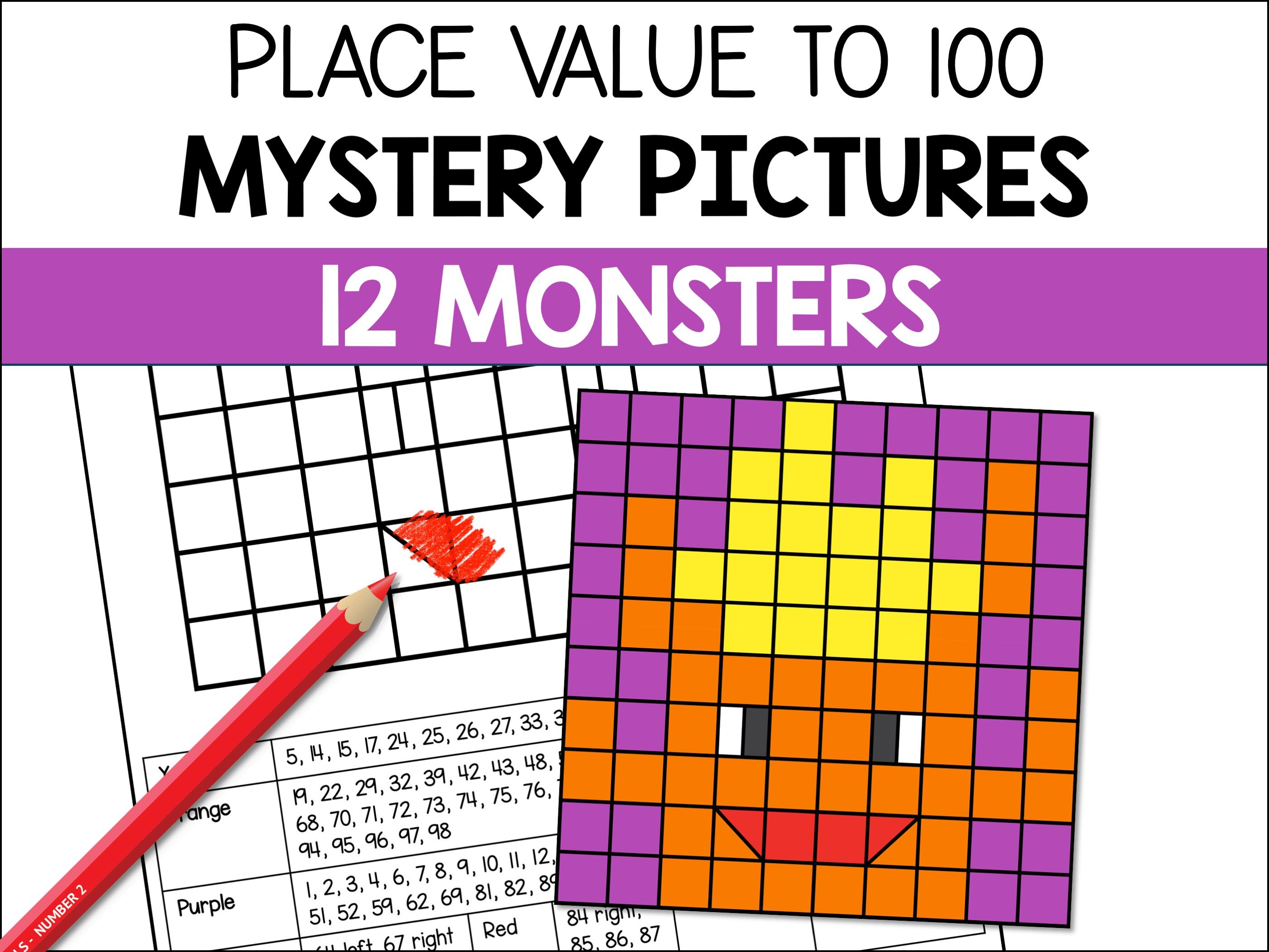 Place Value Math Worksheets of Monster Mystery Pictures, Place Value ...