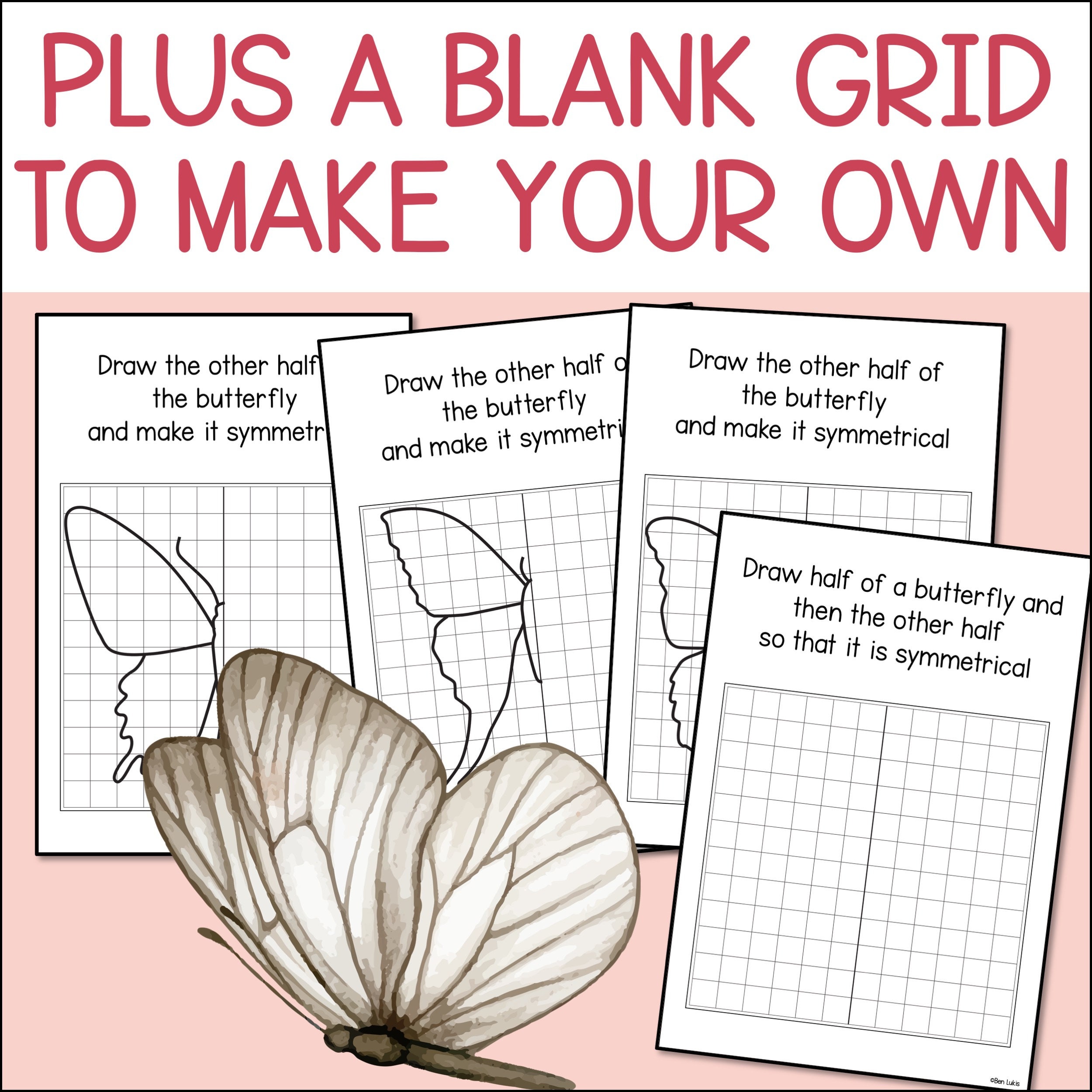 Symmetry Drawing of Butterflies, Art and Math Worksheets, Butterfly ...