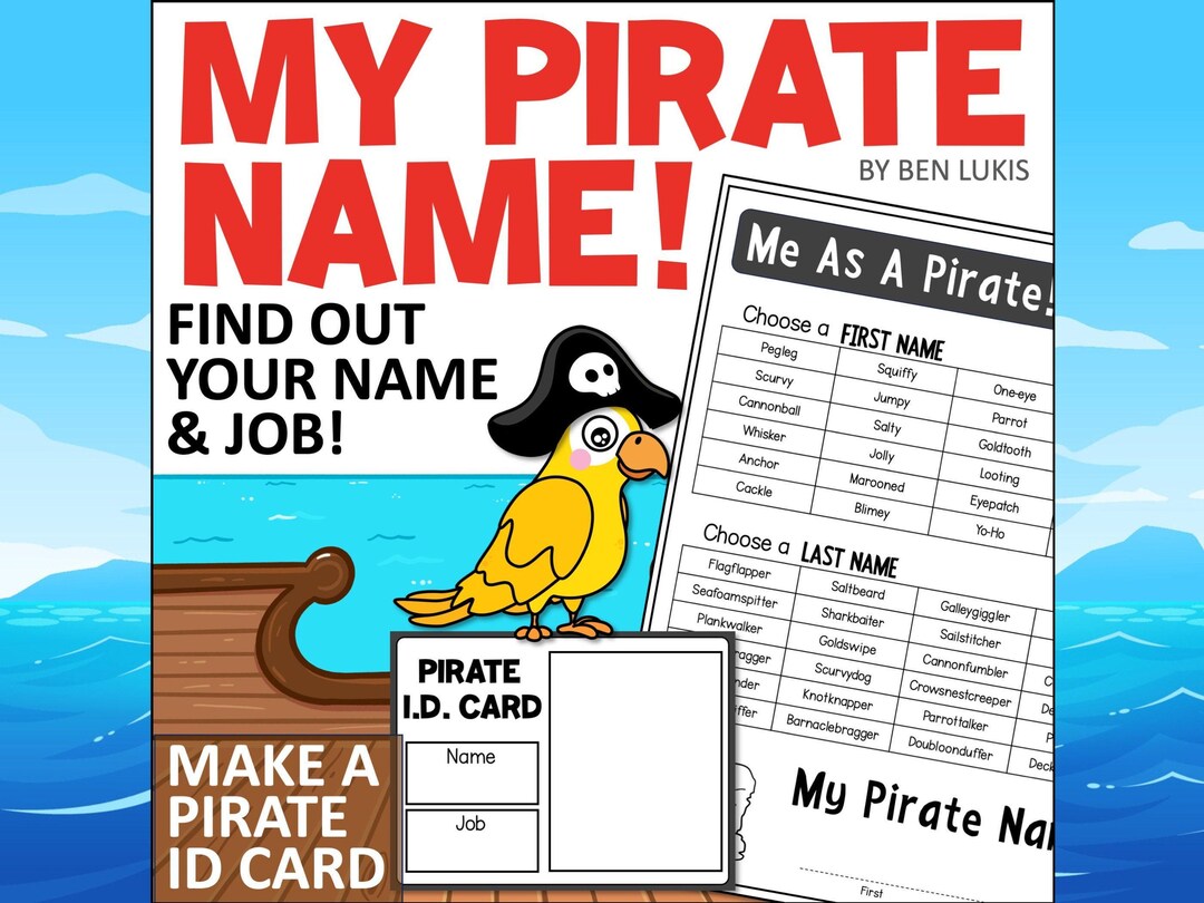 Pirate Name and Job Activity, Printable ID Card (PDF) - Etsy
