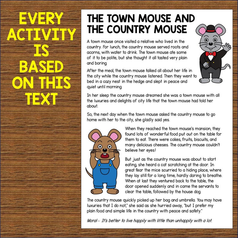 The Town Mouse and the Country Mouse, Aesop's Fables, ELA Literacy for ...