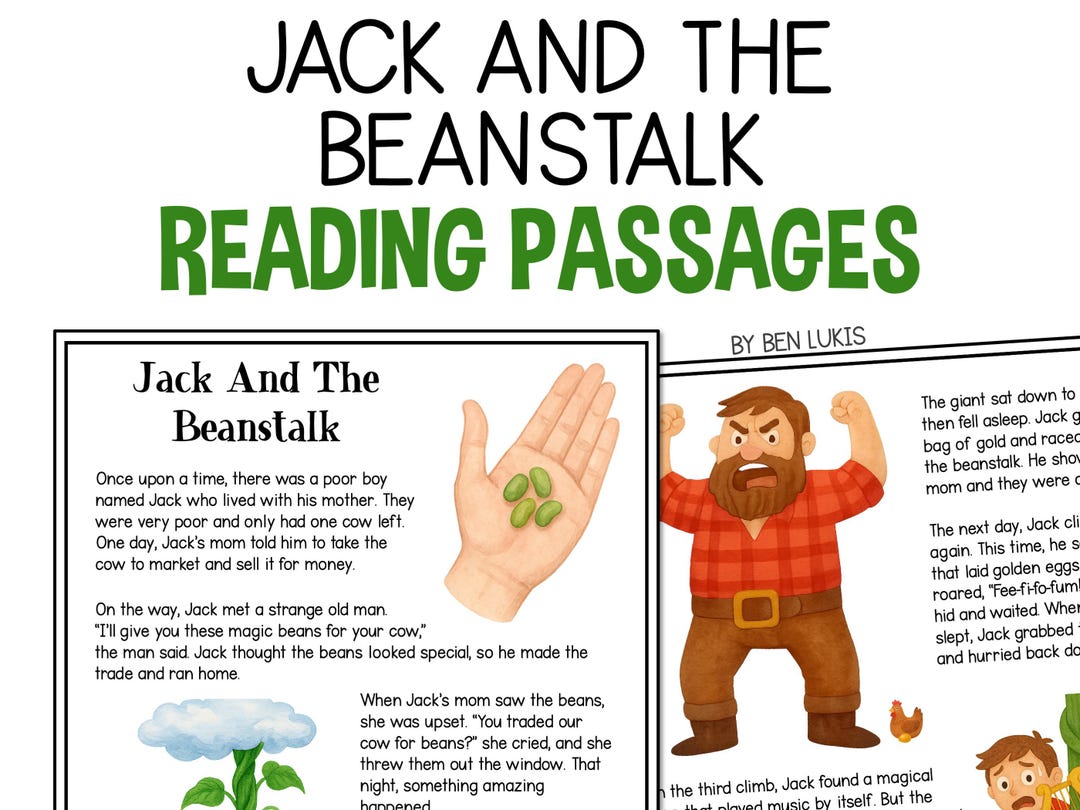 Jack and the Beanstalk Reading Passages, Fairy Tale to Read, Fairytales ...