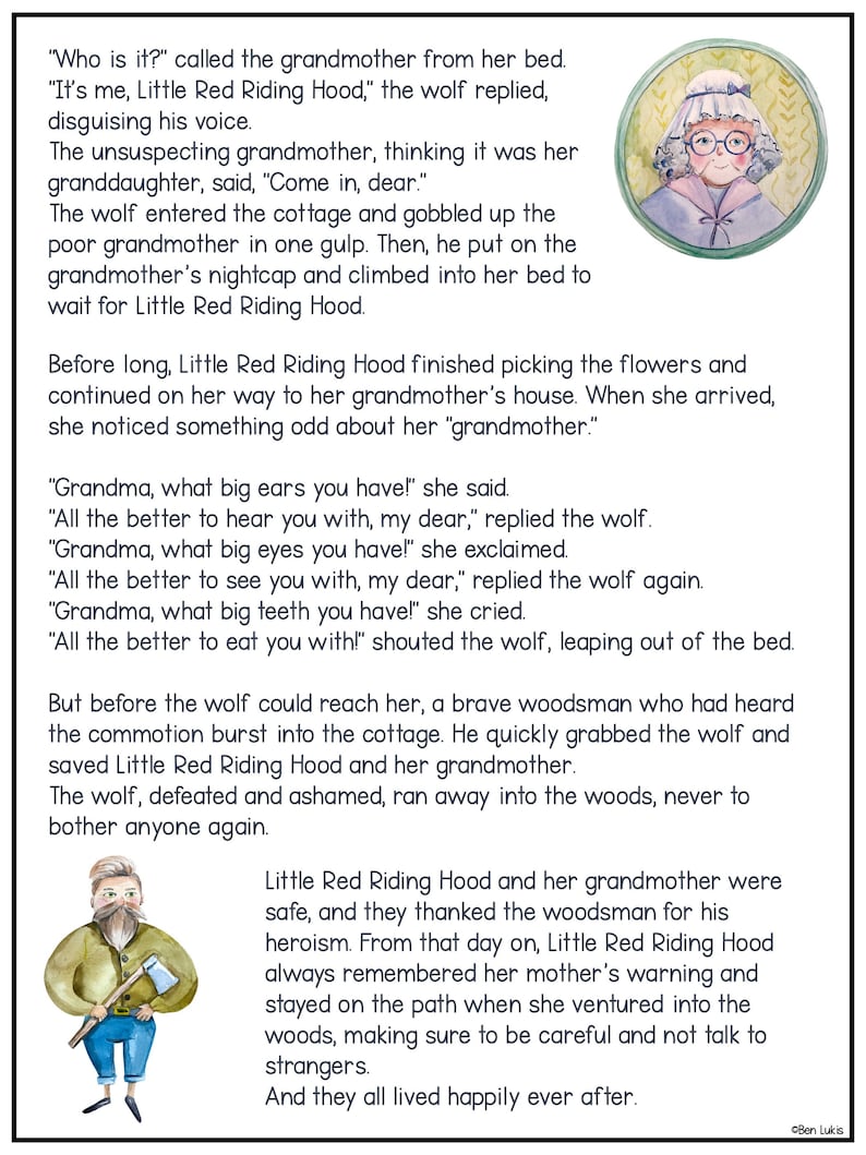 Little Red Riding Hood Reading Passages, Fairy Tale to Read ...