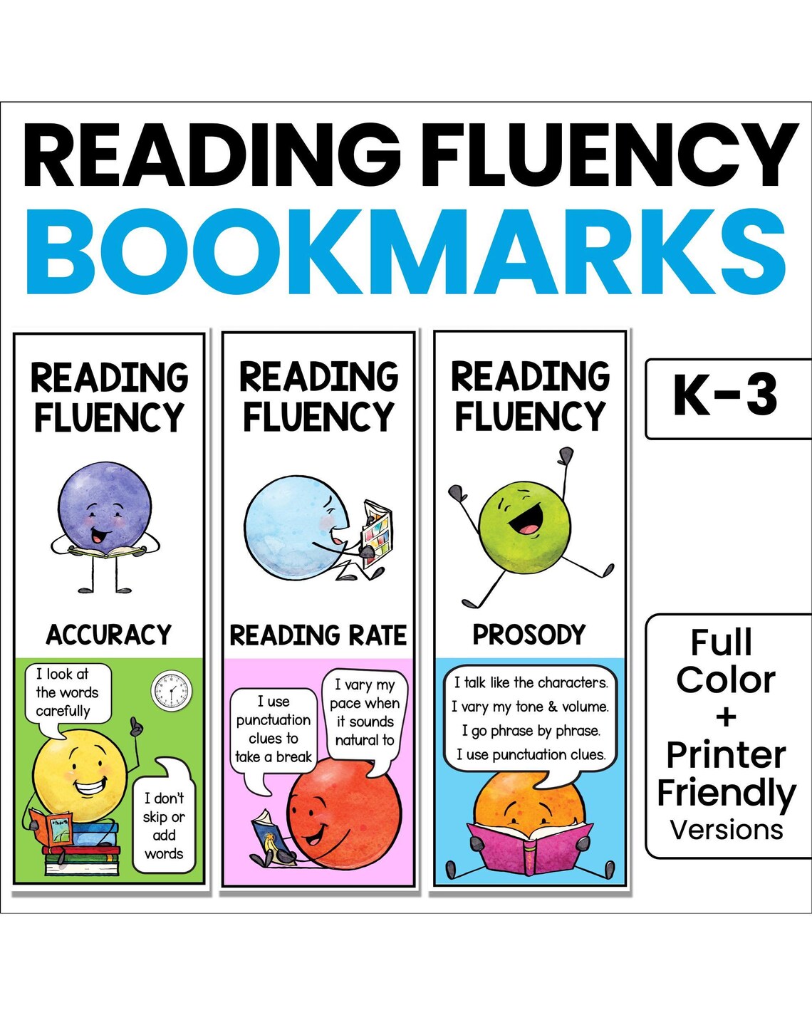 Reading Fluency Bookmarks for Kids | Printable Reading Strategy Visual ...