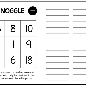Addition and Subtraction Math Game, Noggle Math Boggle, Printable Math ...