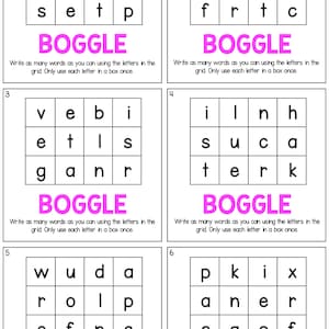 Boggle Cards for Spelling and Making Words, Printable PDF Boggle ...