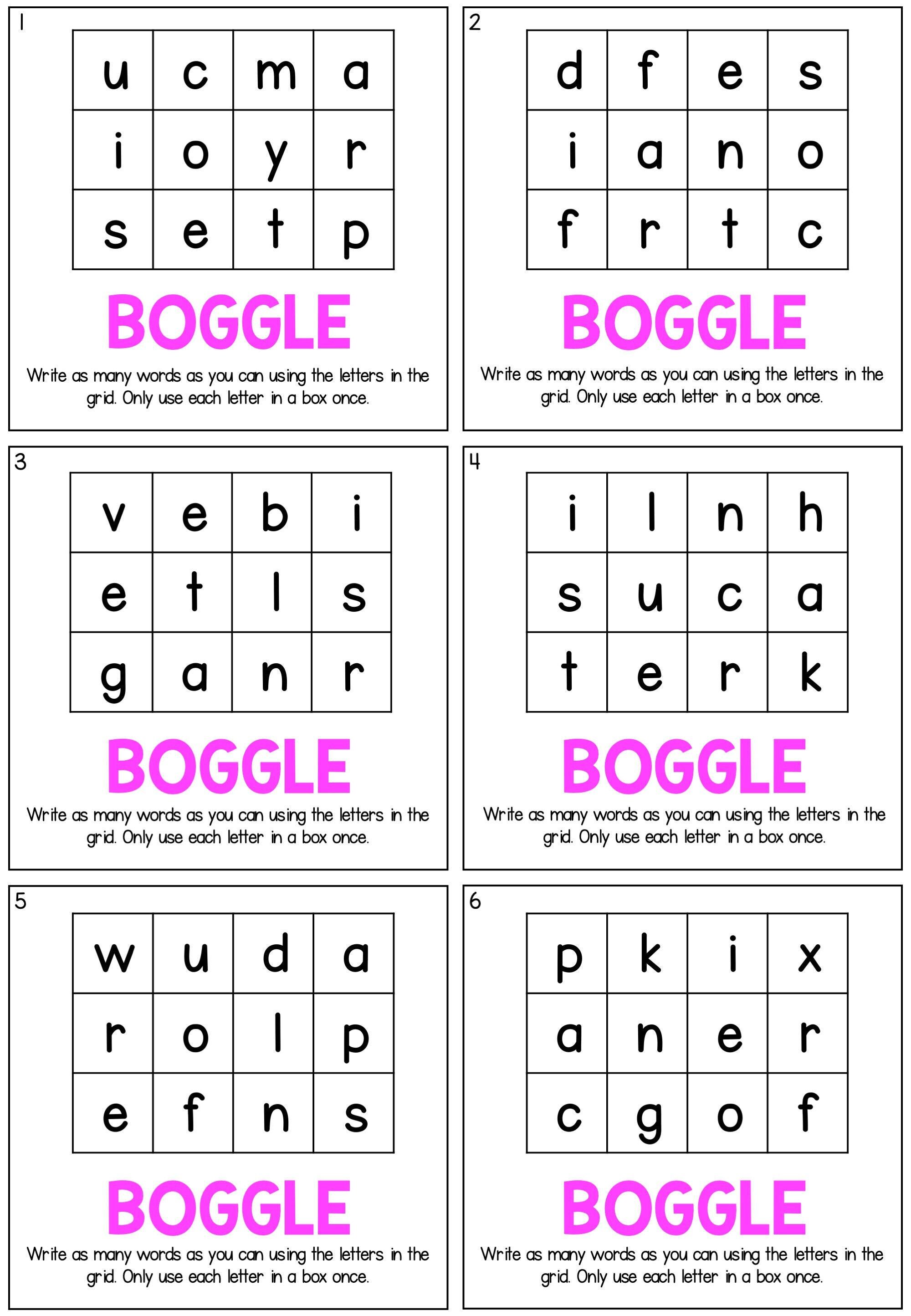 Boggle Cards for Spelling and Making Words, Printable PDF Boggle ...