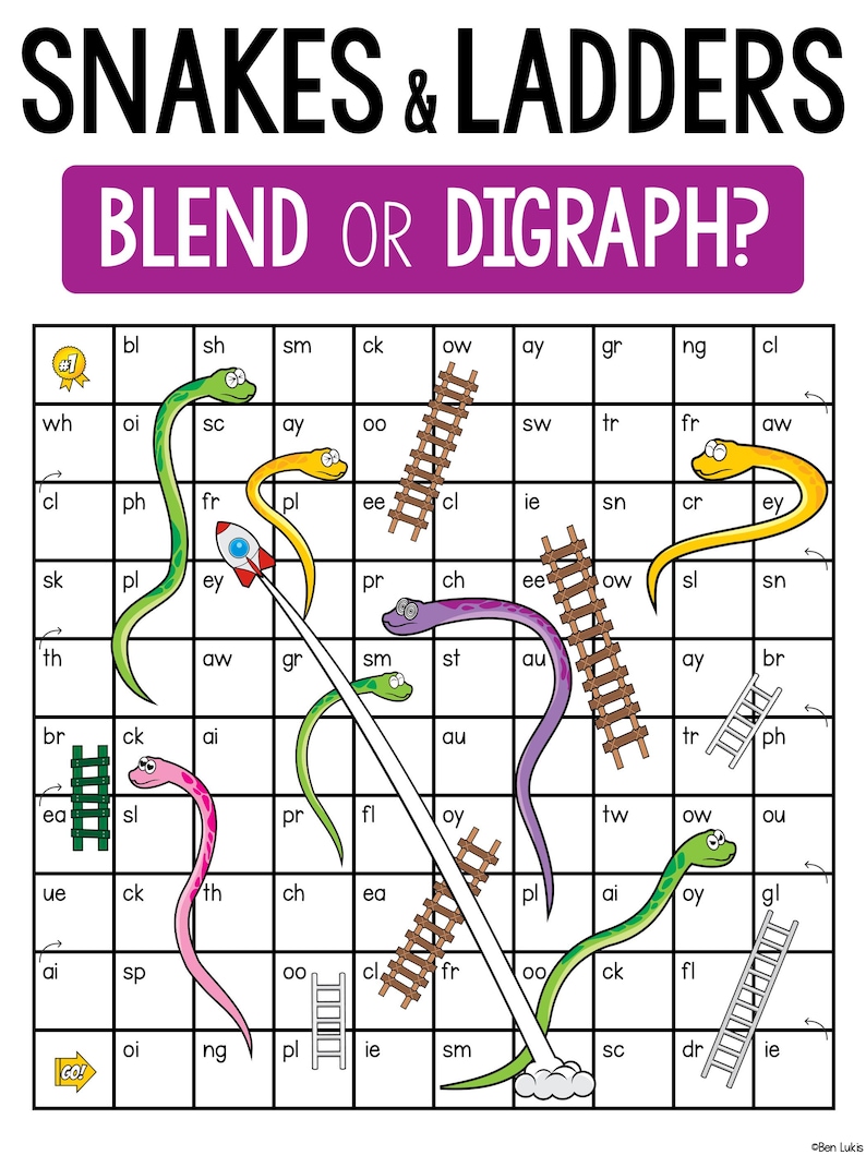 Snakes and Ladders Phonics Game, Blends and Digraphs (printable) - Etsy UK