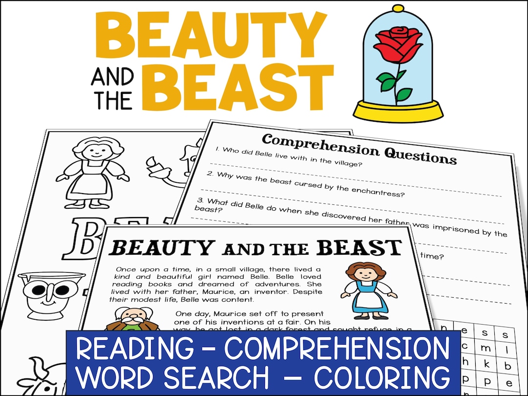 Beauty and the Beast Reading Activity, Comprehension Questions, Word ...