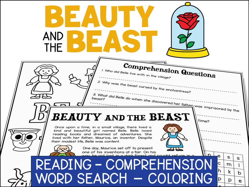 Beauty and the Beast Reading Activity, Comprehension Questions, Word ...