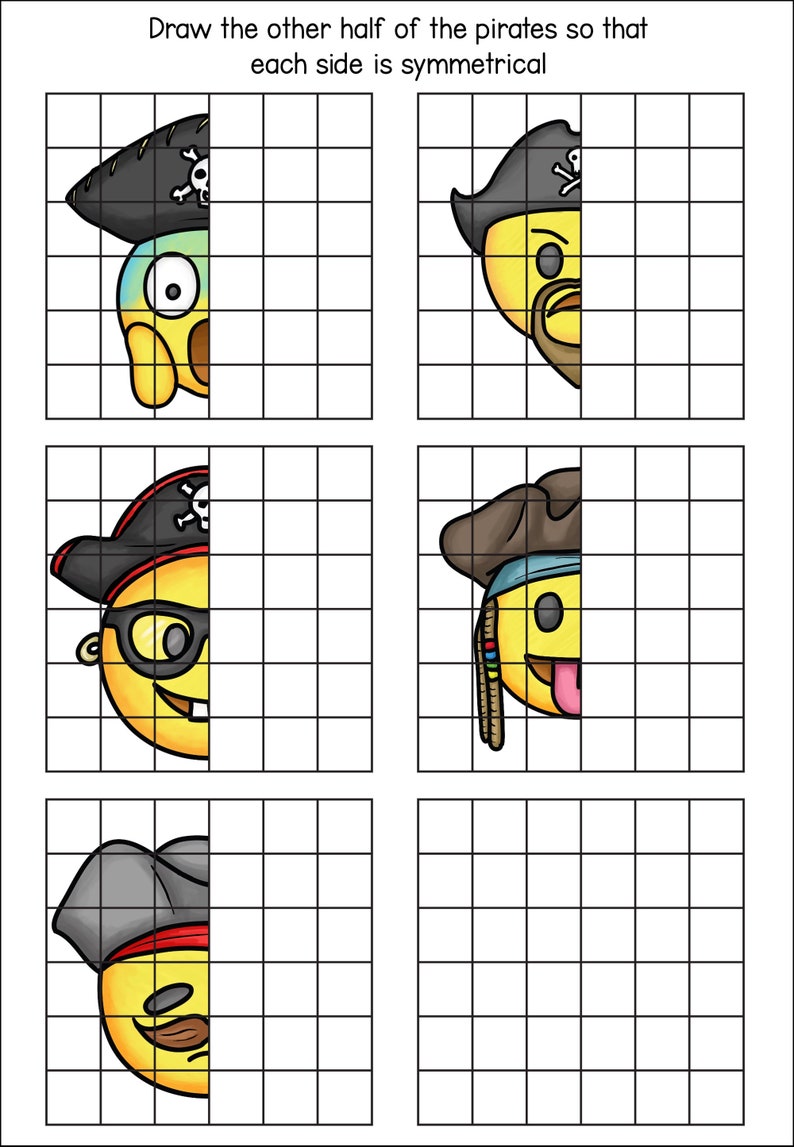 Pirate Symmetry Art and Math Worksheets, Pirate Drawing Geometry ...