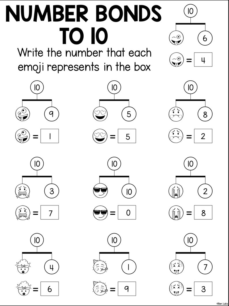 Number Bonds to 10 & 20 Worksheets, Math Facts and Early Algebra ...