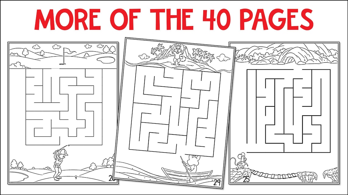 Kids Maze and Coloring Pages, Printable Activity Book, Homeschool ...