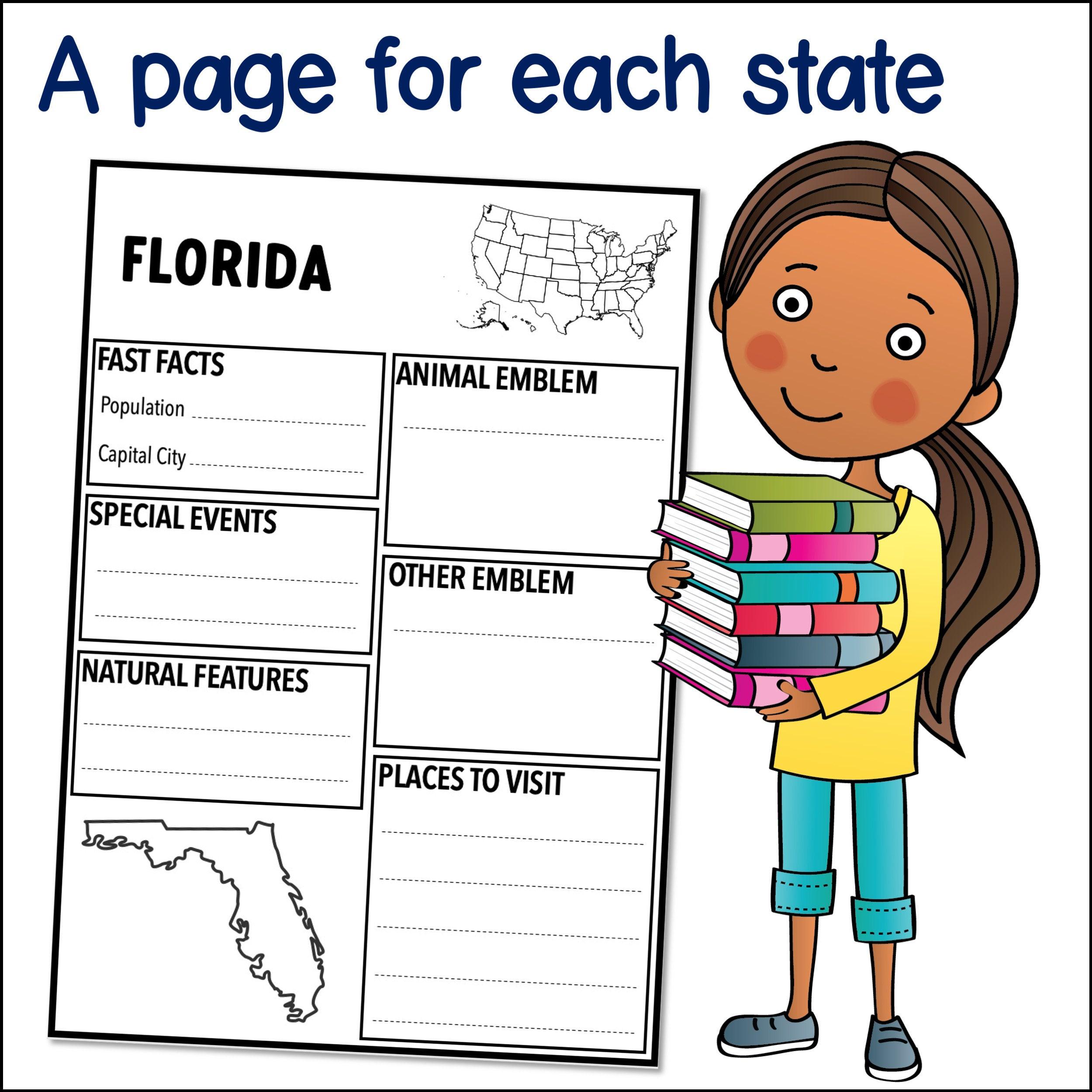 USA States Research Report Templates for Kids, All 50 States Research ...