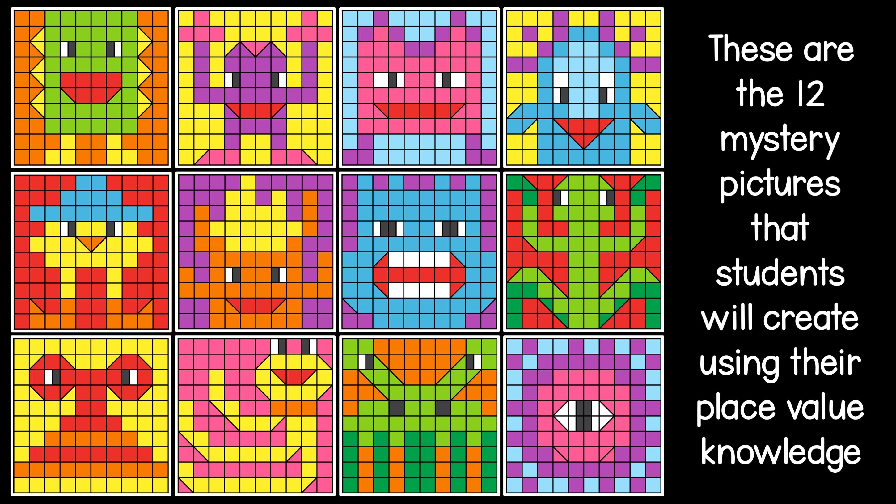 Place Value Math Worksheets of Monster Mystery Pictures, Place Value ...