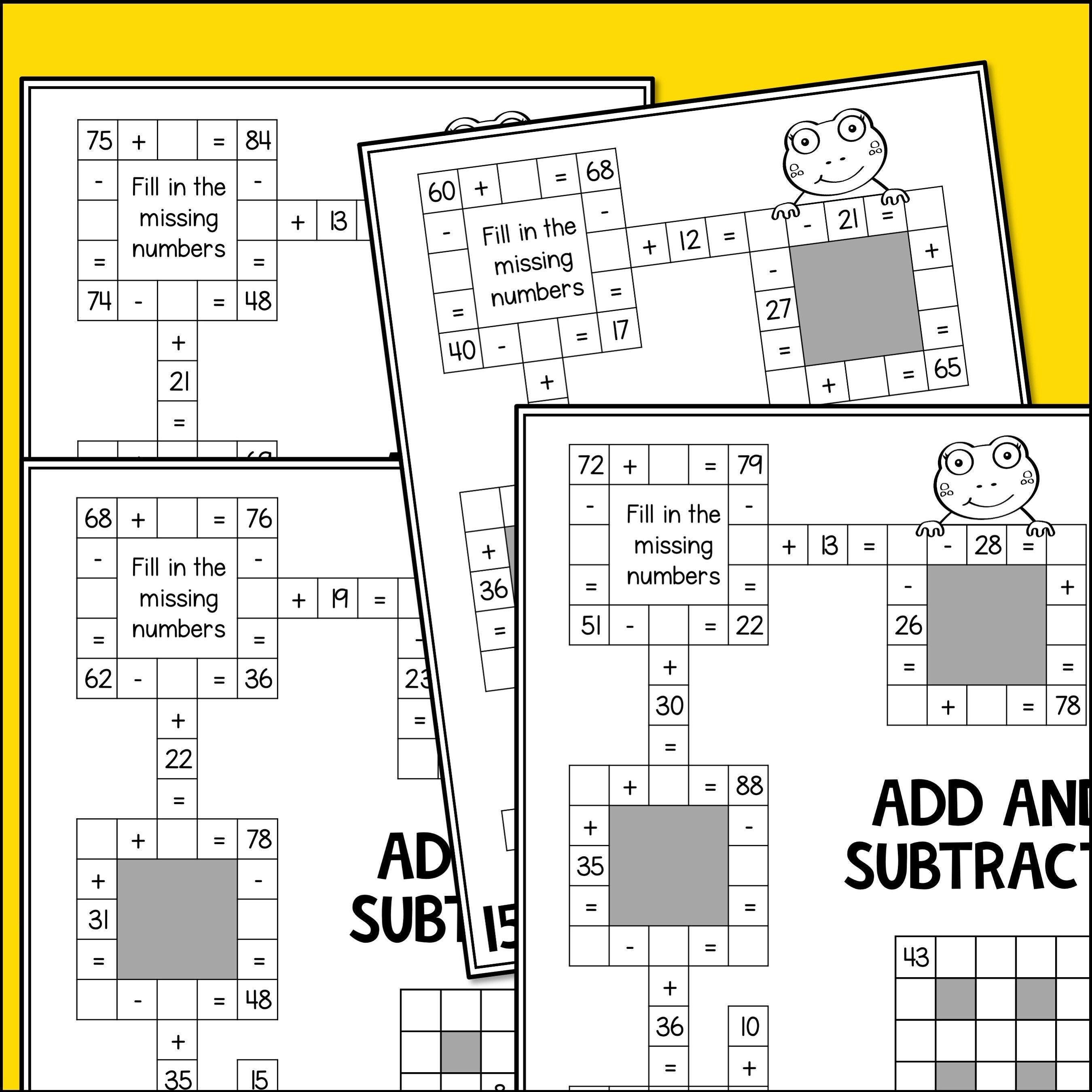 2-digit Addition and Subtraction Crosswords, Math Puzzles (printable ...