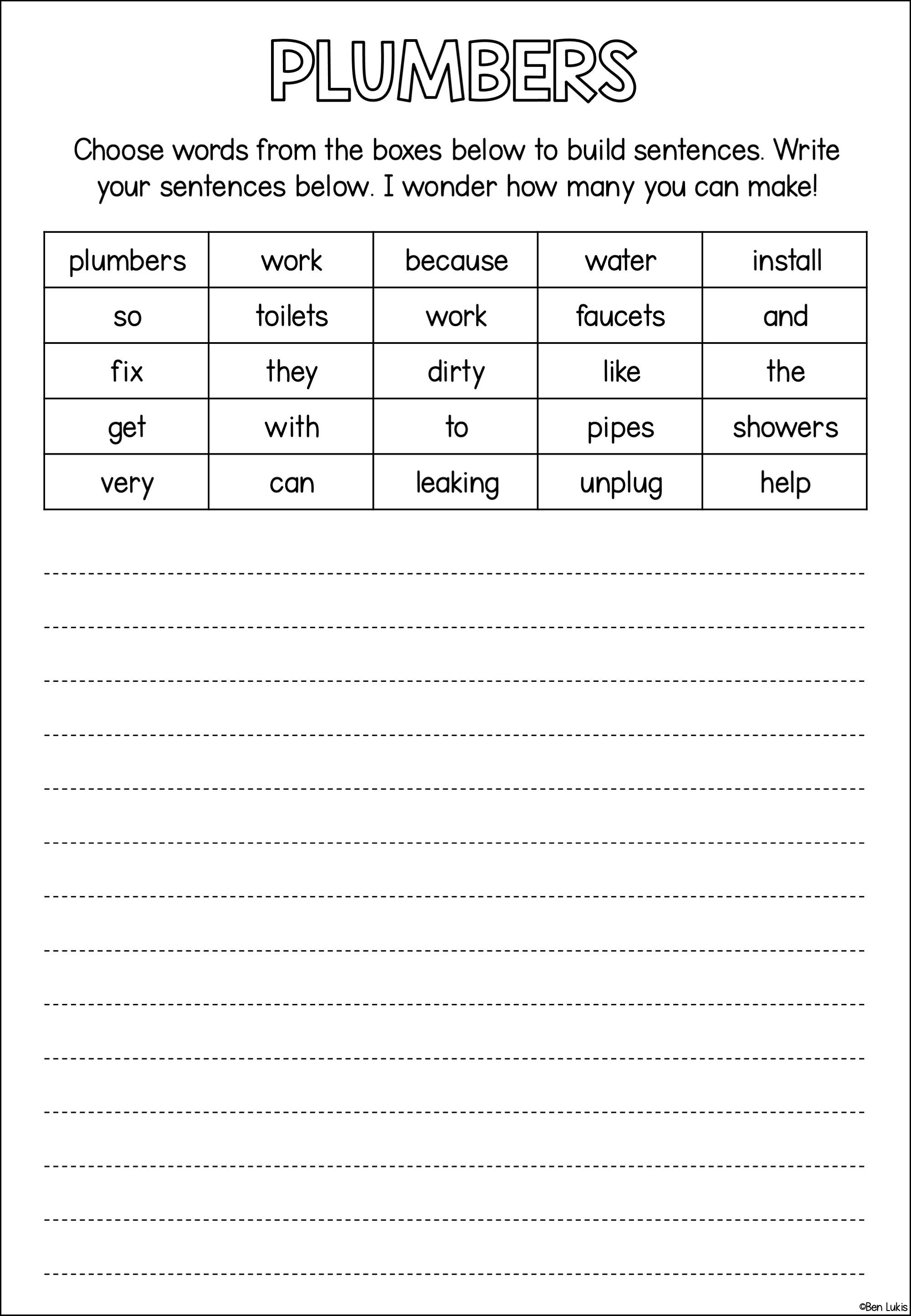 Building Sentences Using Words, Writing Sentences About Community ...