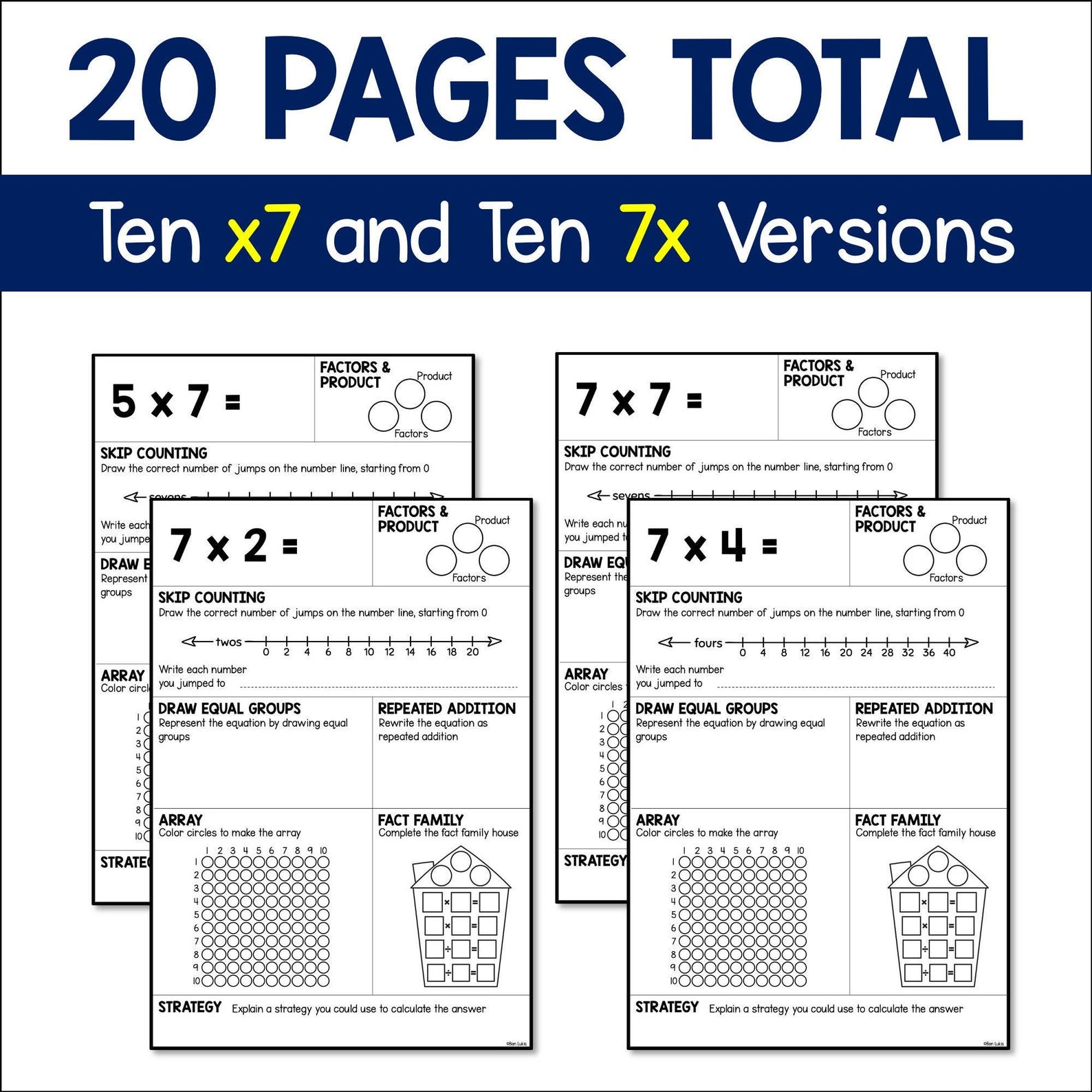 7 Times Table Multiplication Equation of the Day Practice Worksheets ...
