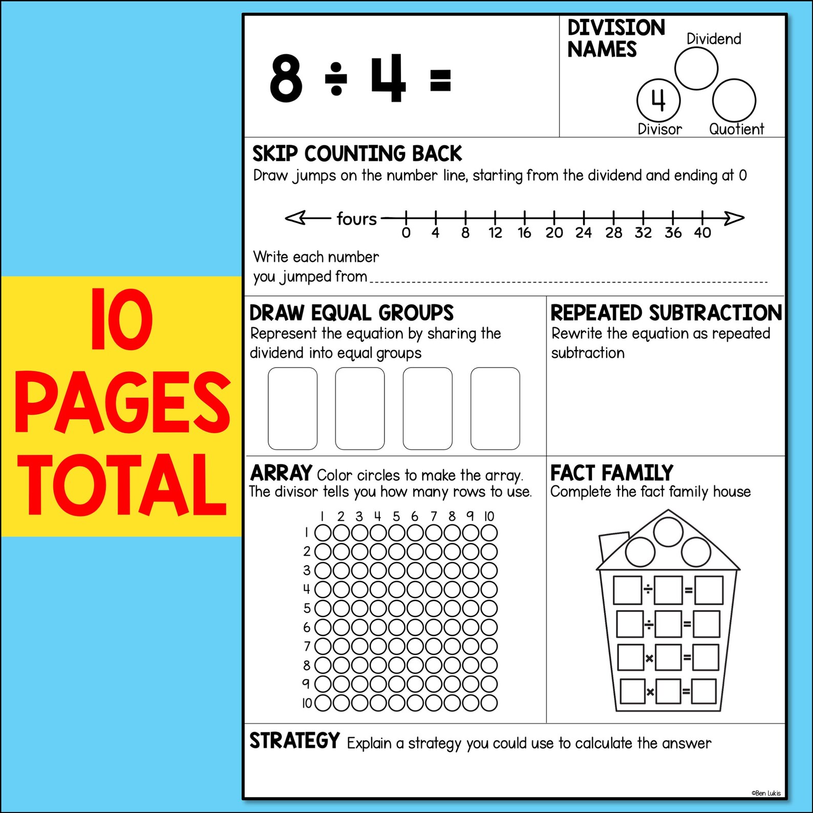 Divide By 4 Practice Math Worksheets Division Equation Of The Day