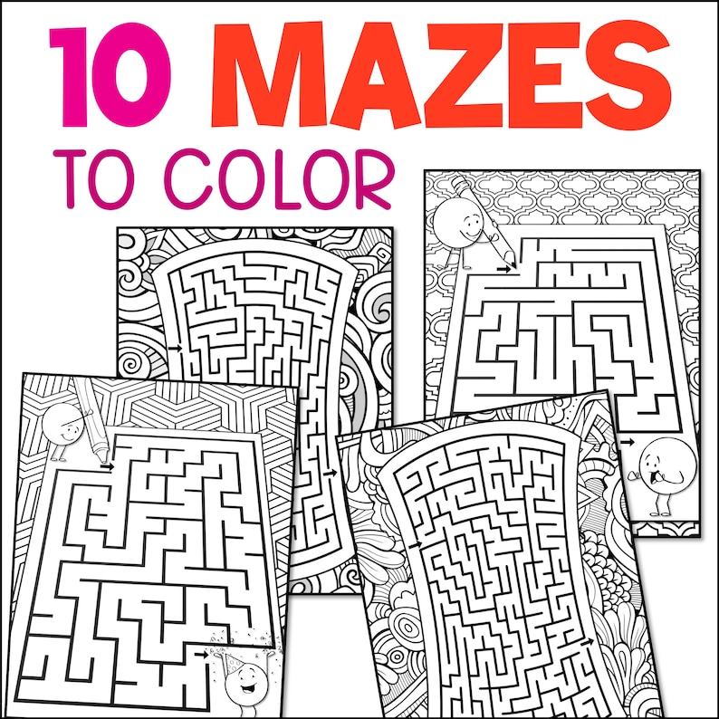 Printable Maze Coloring Pages, Kids Activity Book, PDF Download, Home ...